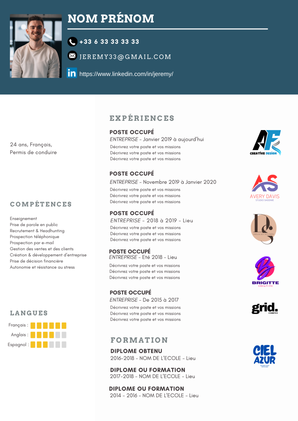 French Professional CV template - HelpIn