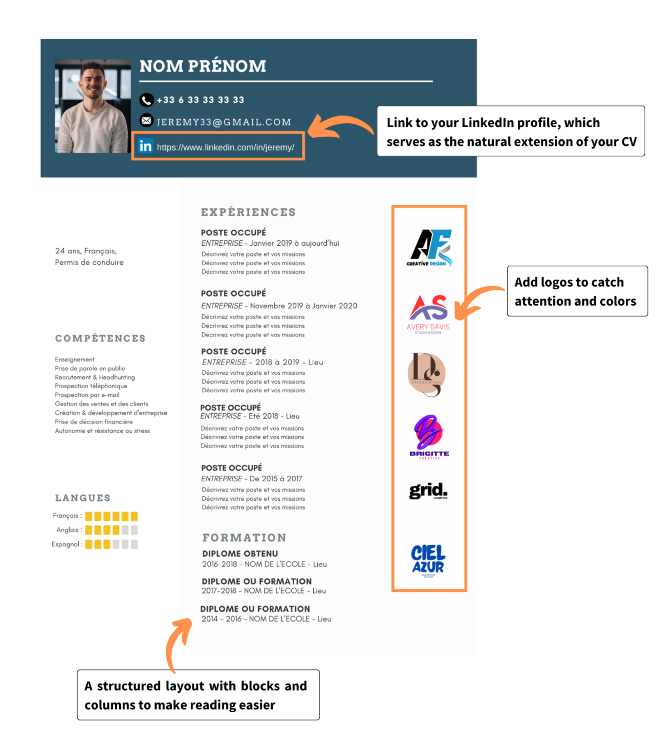 French Professional CV template - HelpIn